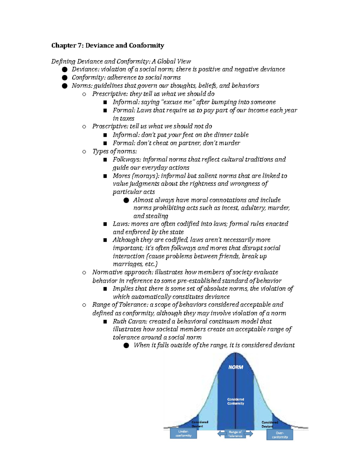 Ch7 - Chapter 7 notes - Chapter 7: Deviance and Conformity Defining ...