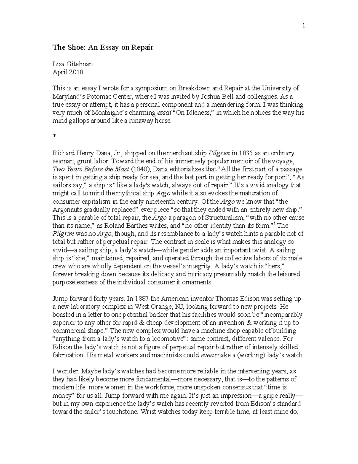 The Shoe An Essay on Repair - The Shoe: An Essay on Repair Lisa ...