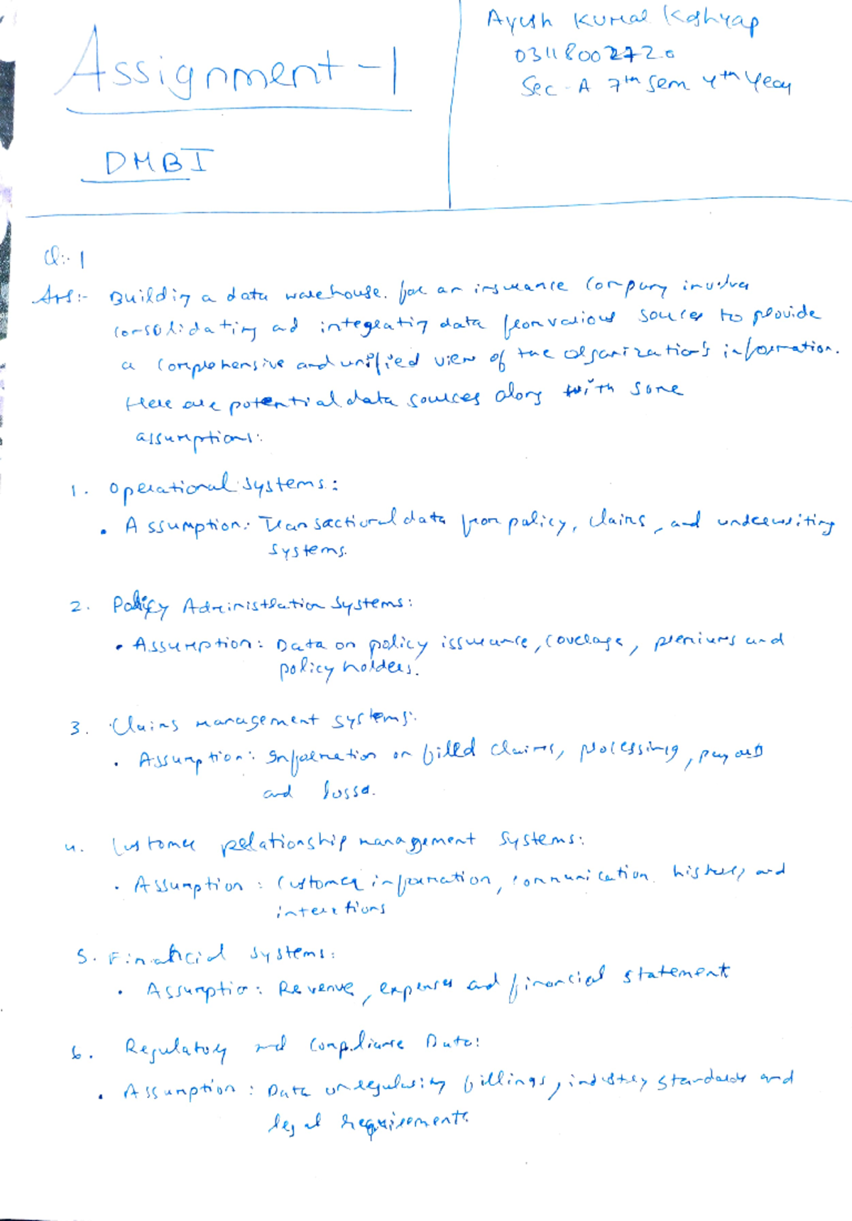 DMBI assignment 1 - Assigoment A Quildig a d at wwehoue. hot 2: CA opeatiod syitems: -soAi datin ...