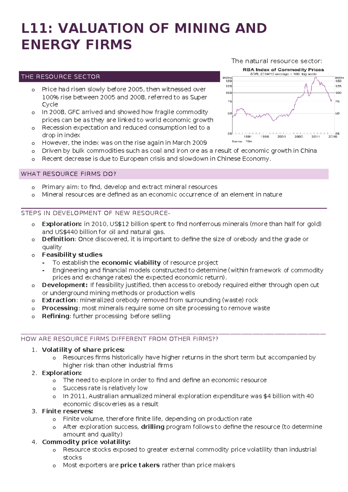 Week 11 Lecture Notes - 2207 - L11: VALUATION OF MINING AND ENERGY ...