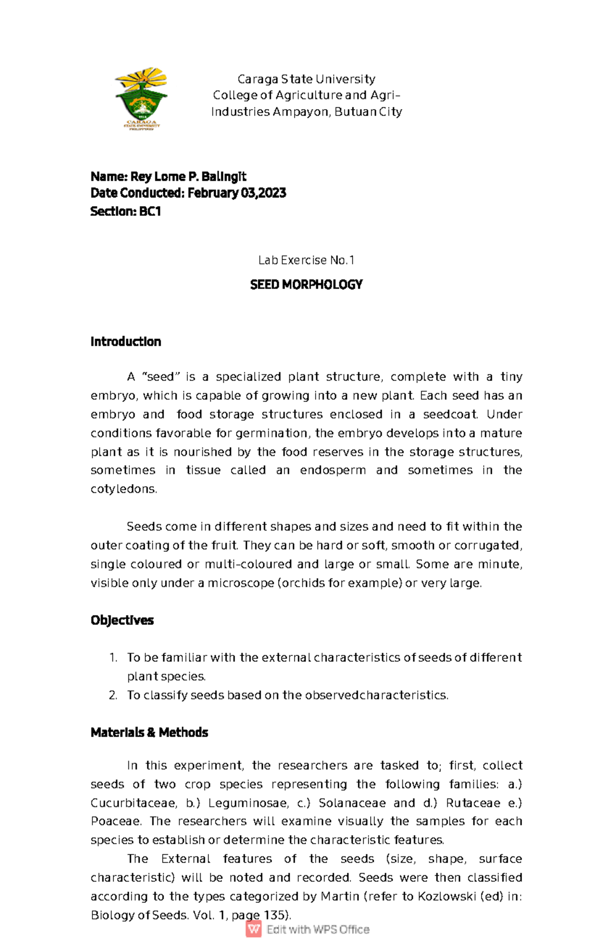 Balingit Cropsci Plan-Sees-Morphology - Caraga State University College ...