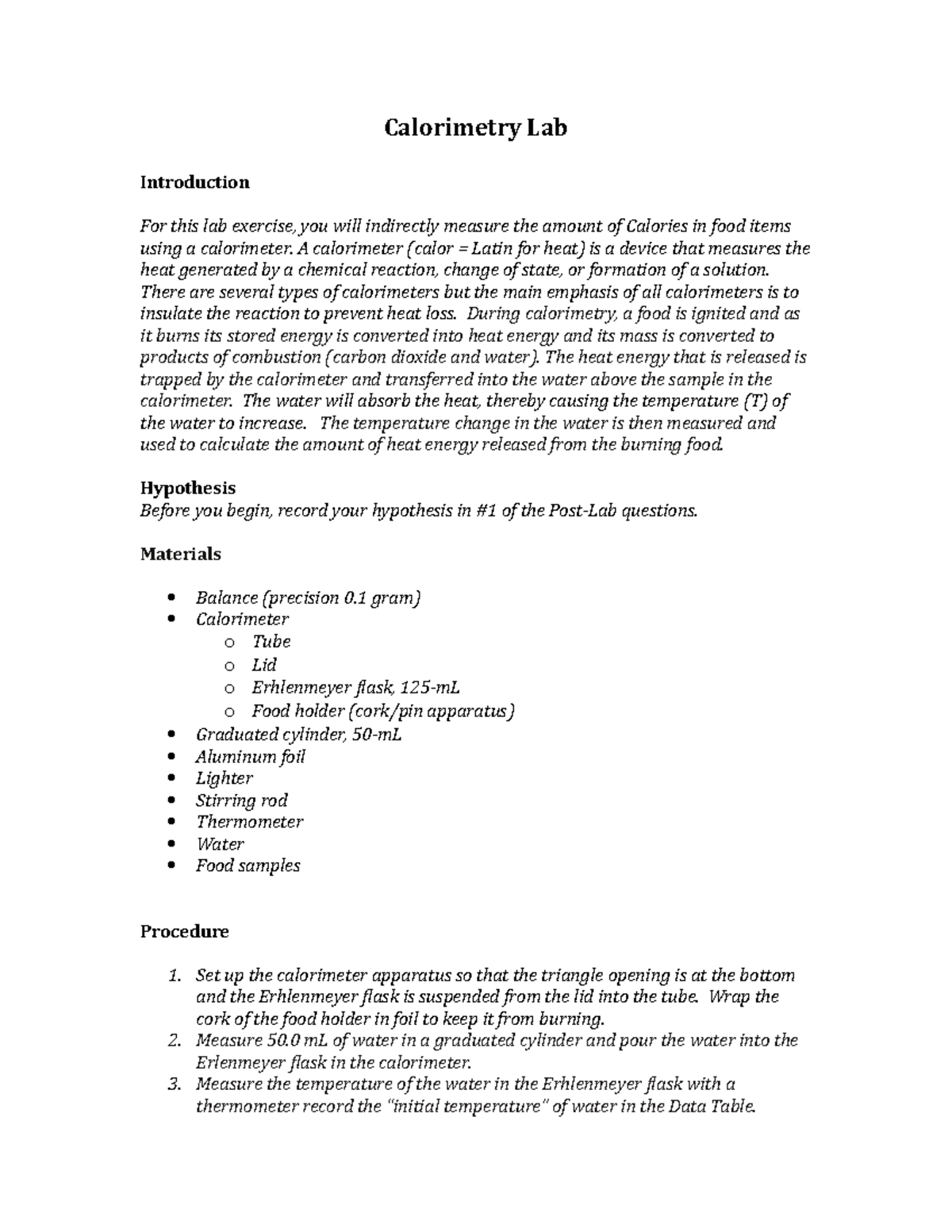 Cal Lab - Coursework that helped with quizzes - Calorimetry Lab ...