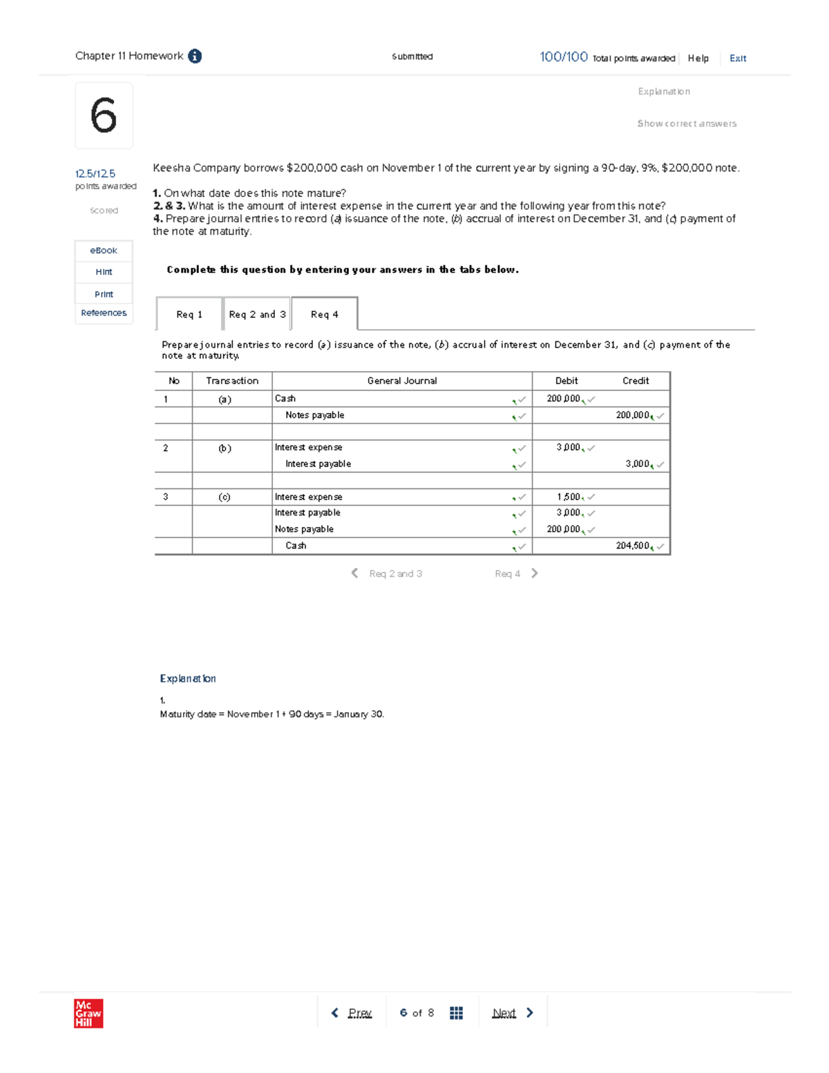 Question 6 Req 4 Chapter 11 Homework Connect Ebook Hint Print