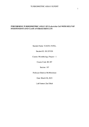 MIC and MBC - mic mbc report - MICROBIOLOGY PROJECT 1 BI 207- 108 ...