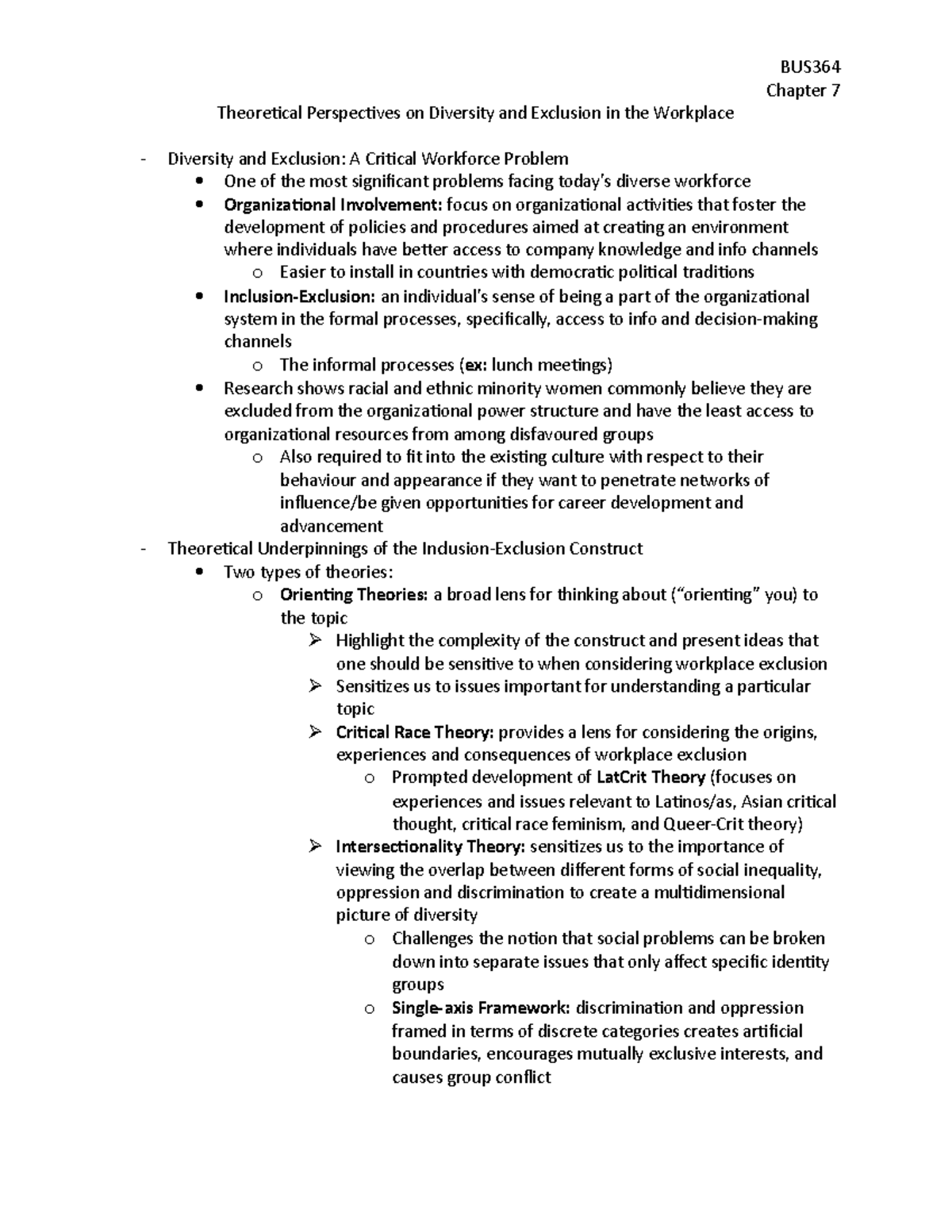 Chapter 7 - Summary Managing Diversity - Chapter 7 Theoretical ...