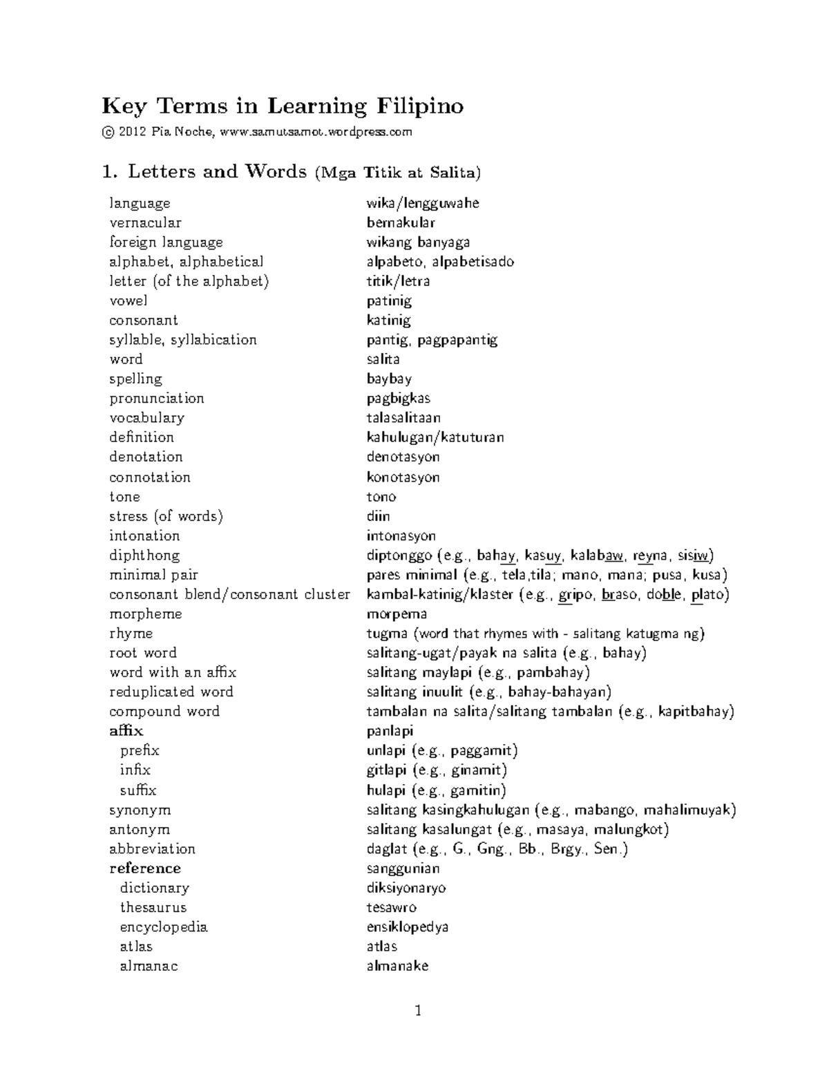 Key terms in learning filipino - Key Terms in Learning Filipino © c ...