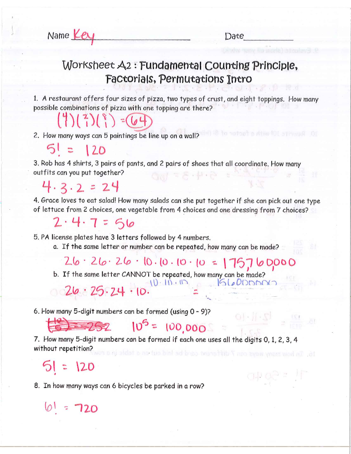 Day 9 - practice packet key - MATH 105 - Studocu