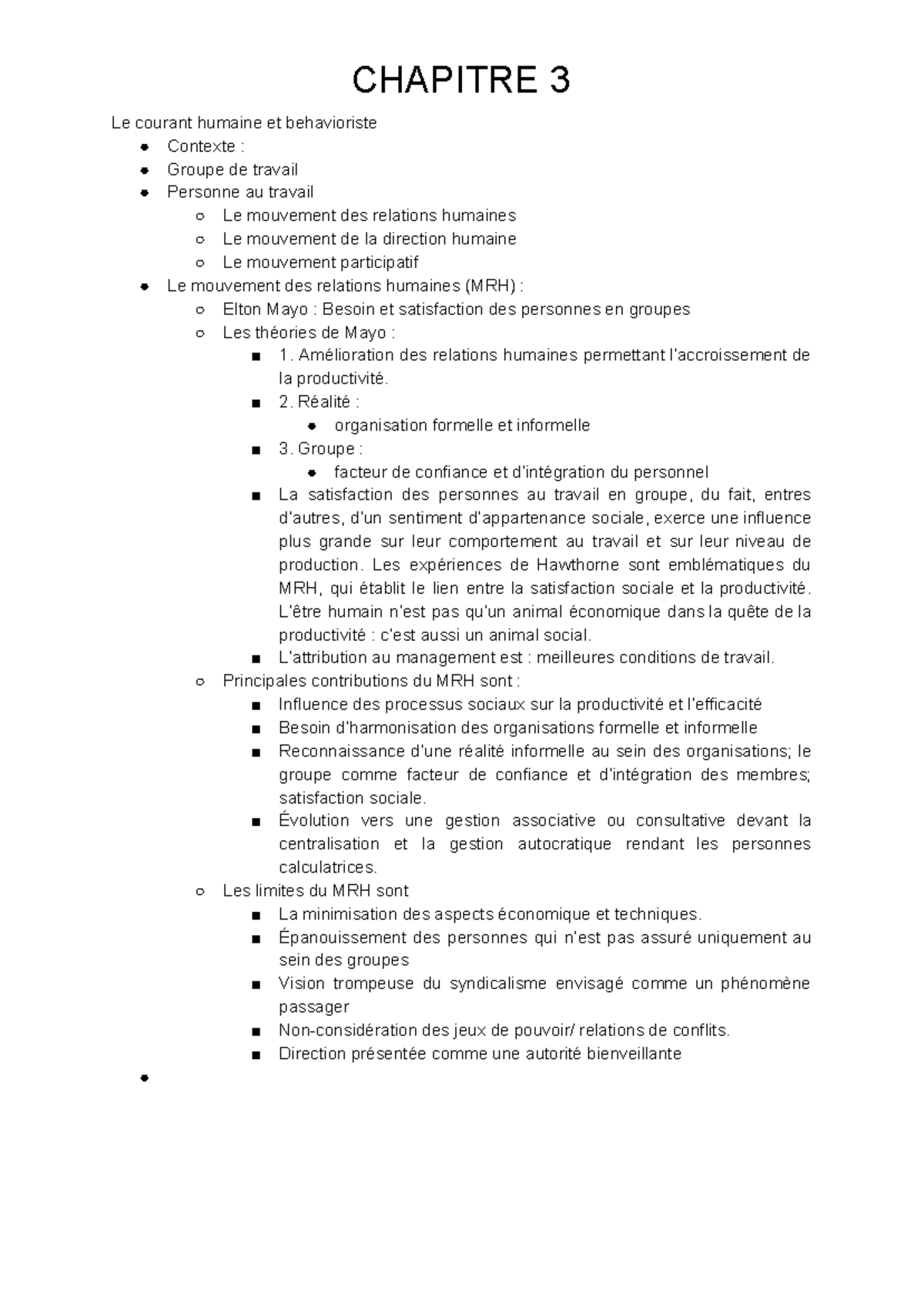 Resume chapitre 3 - Le courant humaine et behavioriste Contexte ...