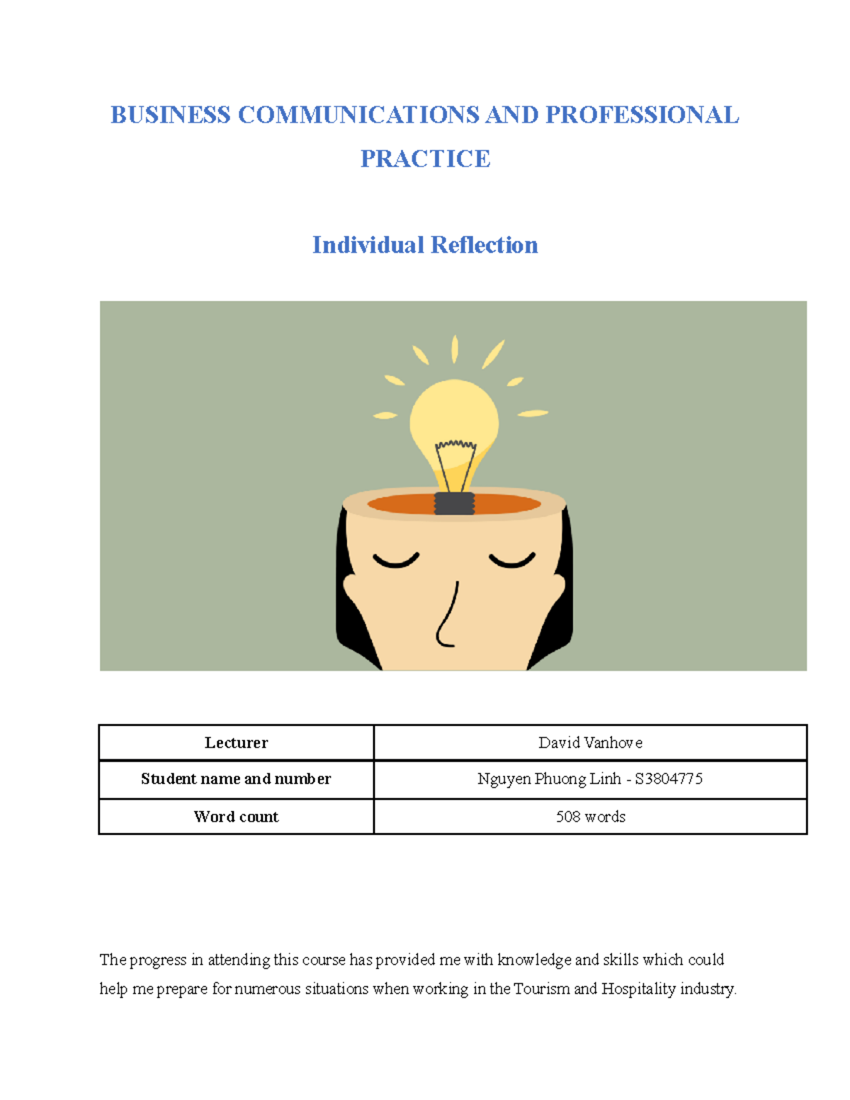 Business Communications AND Professional Practice - Reflection ...