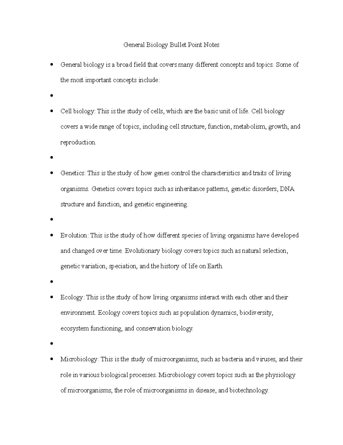 General Biology Bullet Point Notes - Some of the most important ...