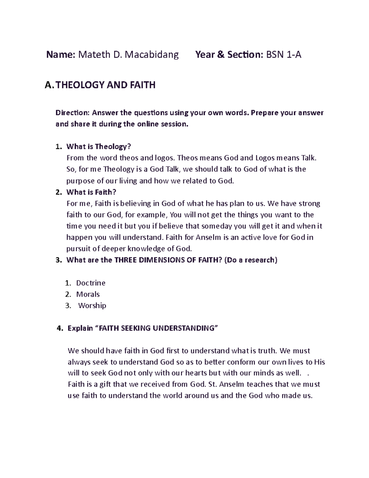 Mateth DIAZ Macabidang- Module I - Name: Mateth D. Macabidang Year & Section: BSN 1-A A. - Studocu