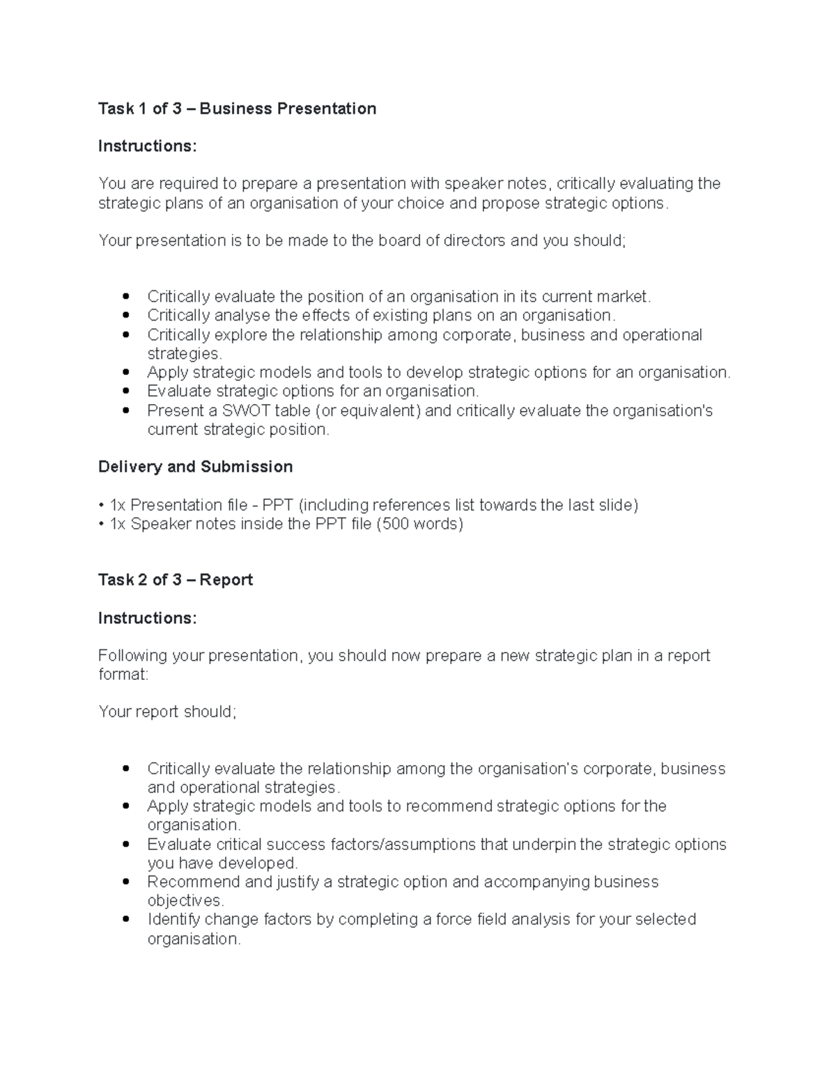 Assignment Strategic Management - Task 1 of 3 – Business Presentation ...