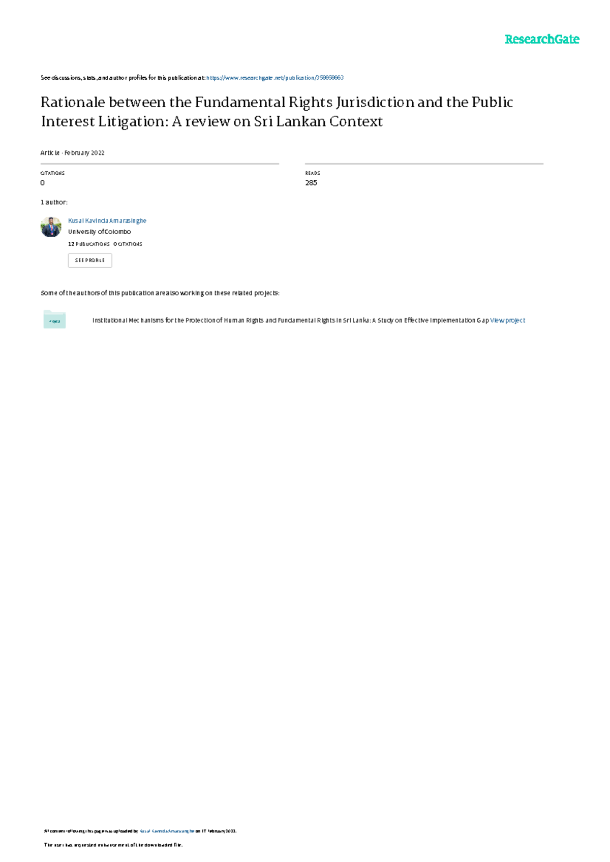 Rationalebetweenthe Fundamental Rights Jurisdictionandthe Public Interest Litigation-Areviewon ...