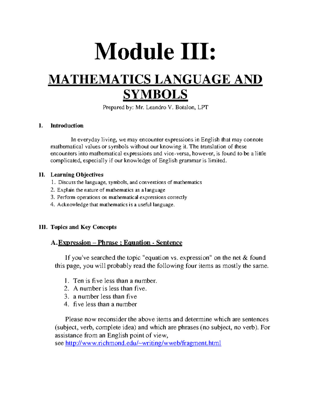 MMW module III - notes for mathematics in modern world - Module III ...