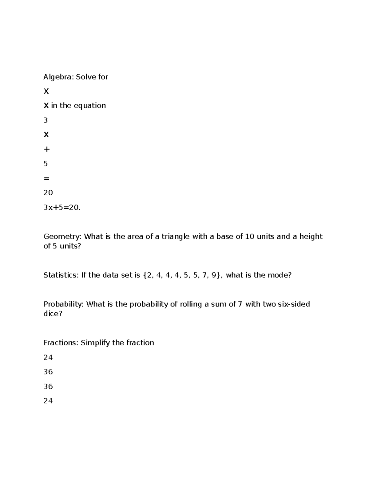 Math - Mathematics question - Algebra: Solve for X X in the equation 3 ...