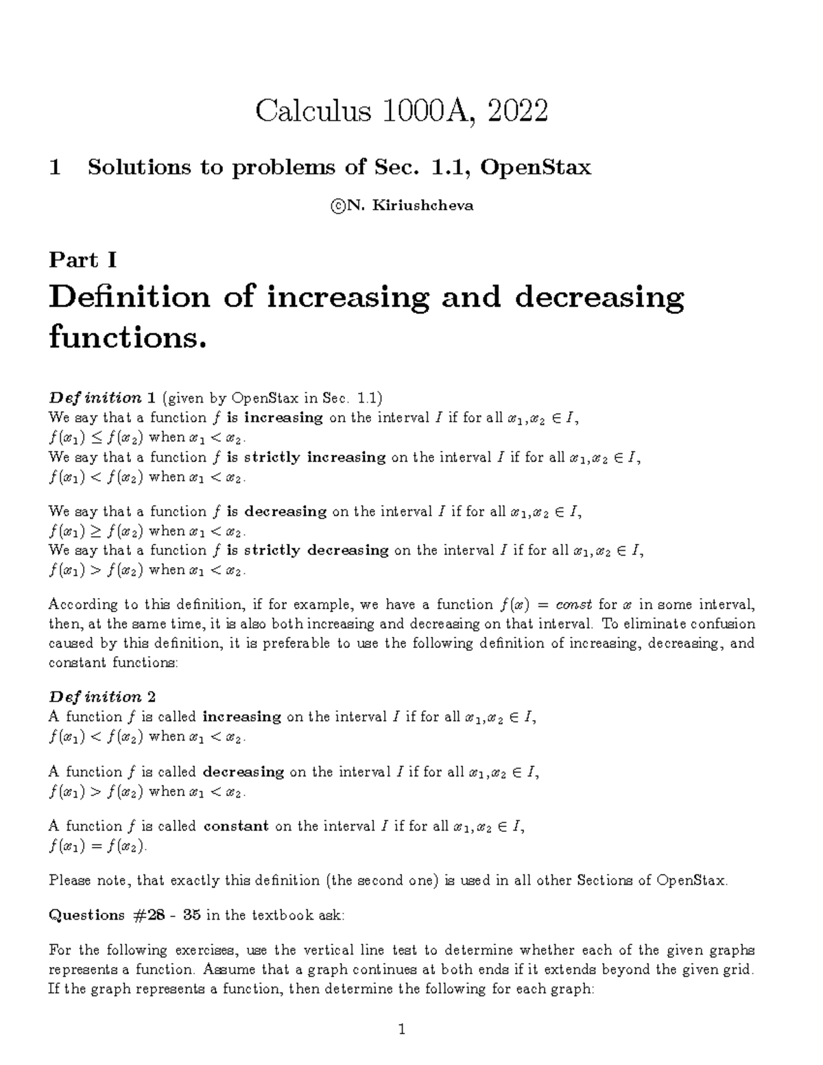 Sec1 1 problems updated - Calculus 1000A, 2022 1 Solutions to problems ...