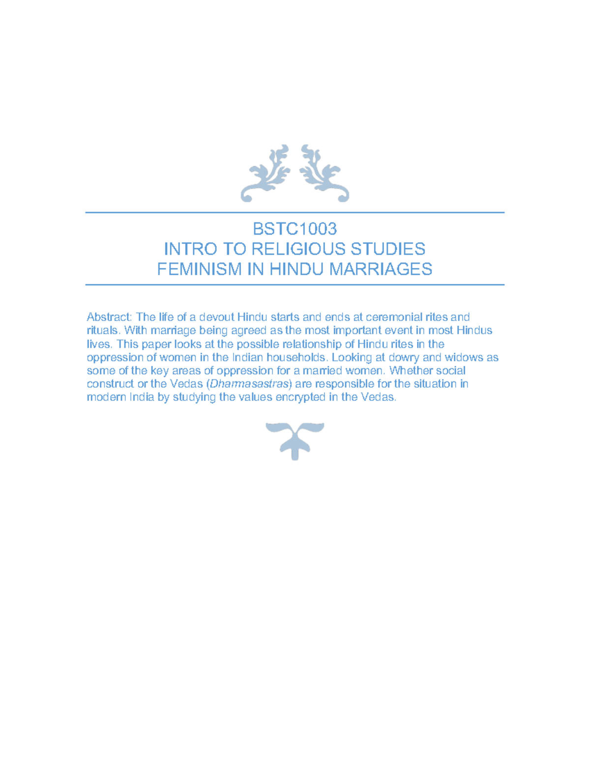 Some Sample Portfolio Writings - BSTC INTRO TO RELIGIOUS STUDIES ...