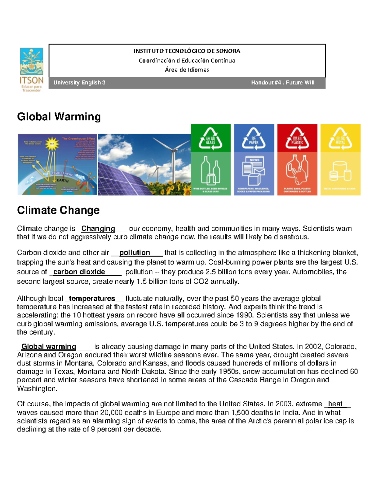 Handout #4 Future will - wasadfghjkrterweqw - Global Warming Climate ...