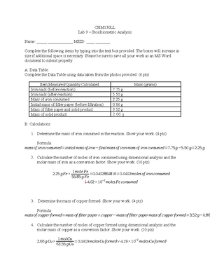 Lab 4 - CHM151LL LAB - CHM130LL Lab 4 – Plotting Periodic Trends Name