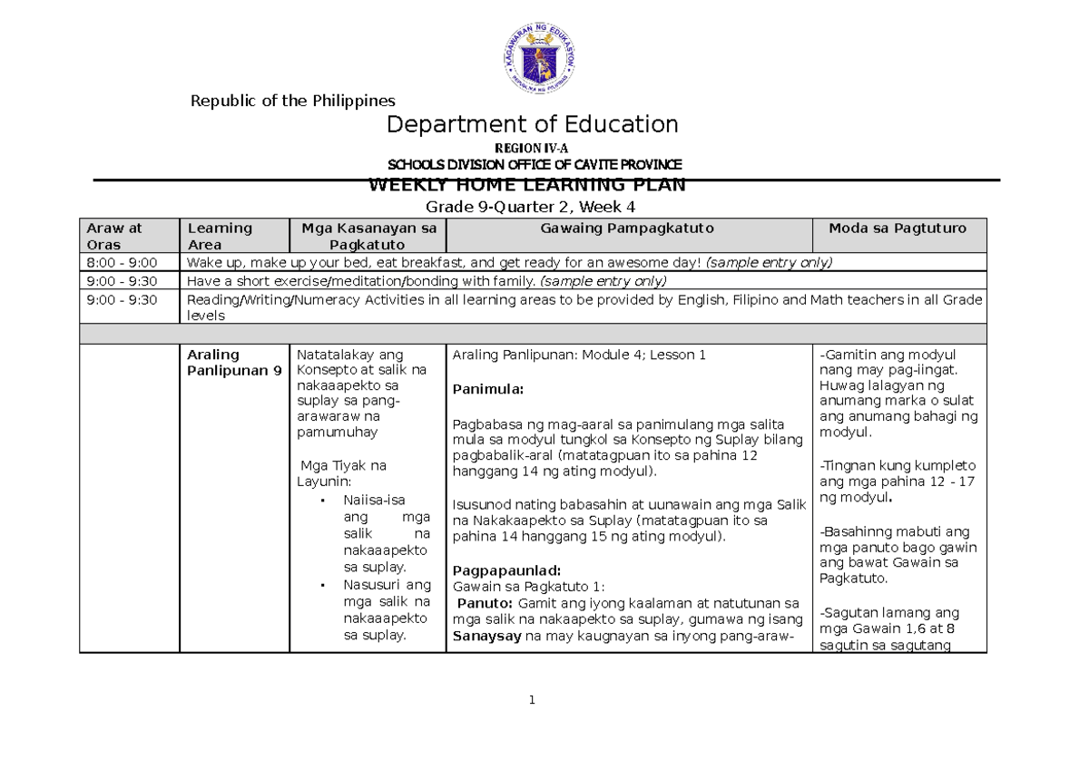 2 WHLP AP9 Q2 W4 - lesson plan in araling panlipunan grade 9 - Republic ...