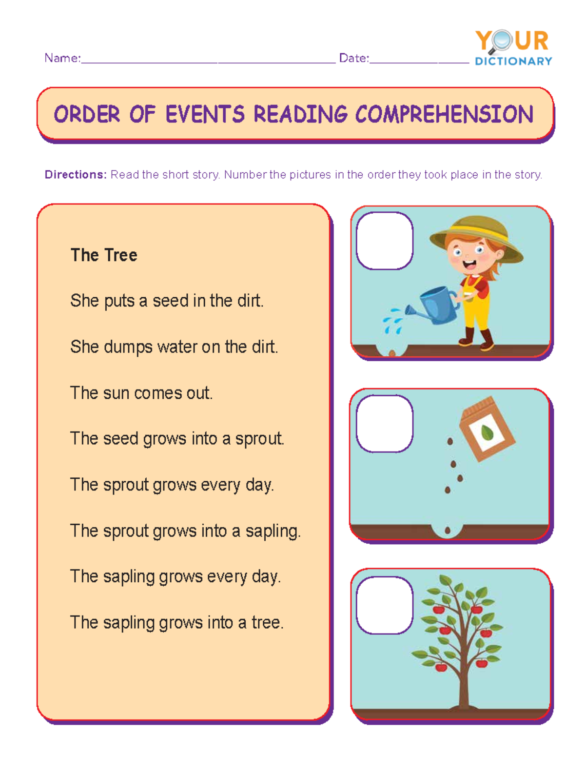 Order events reading comprehension - Directions: Read the short story ...