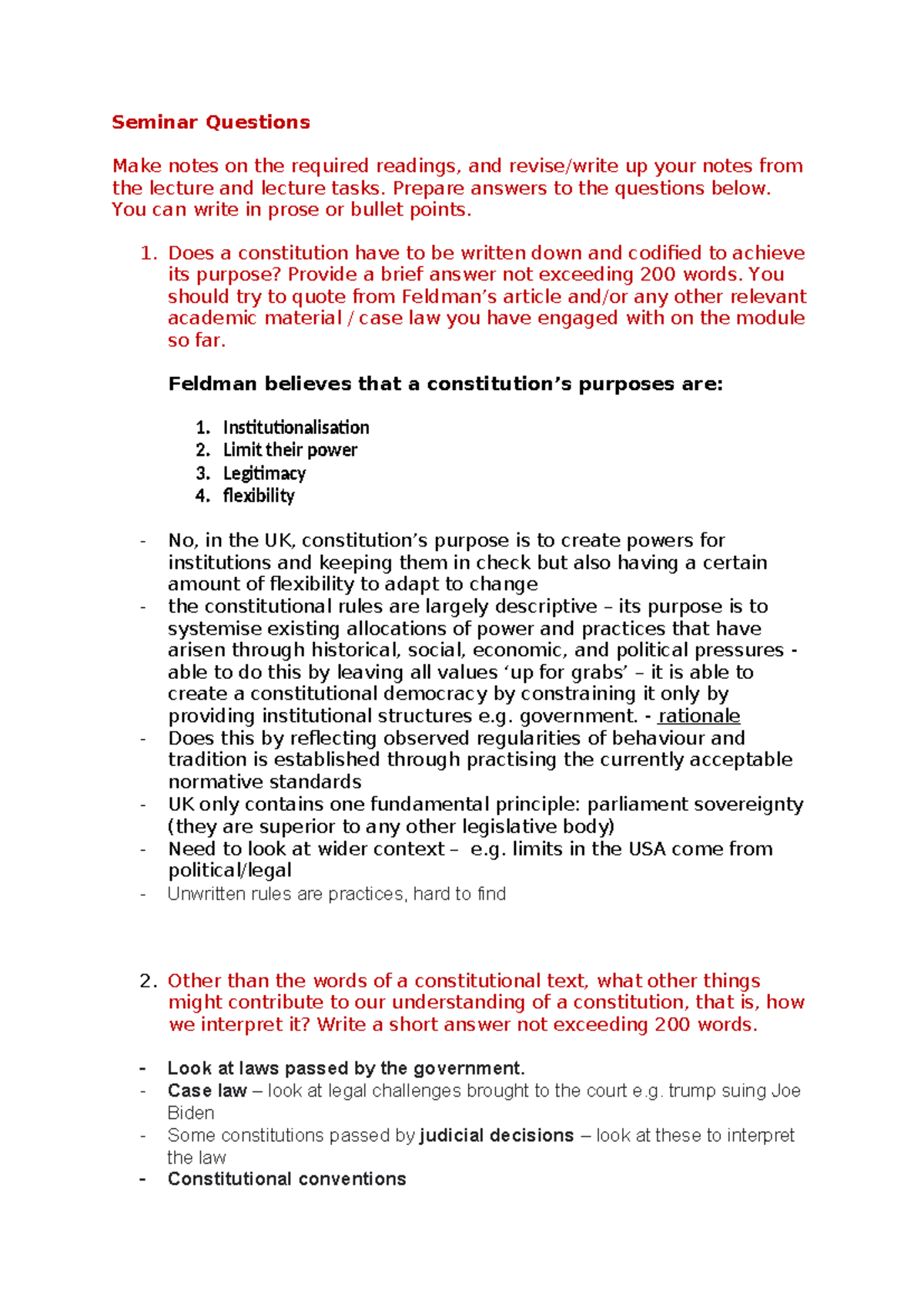 Seminar answers - Seminar Questions Make notes on the required readings ...