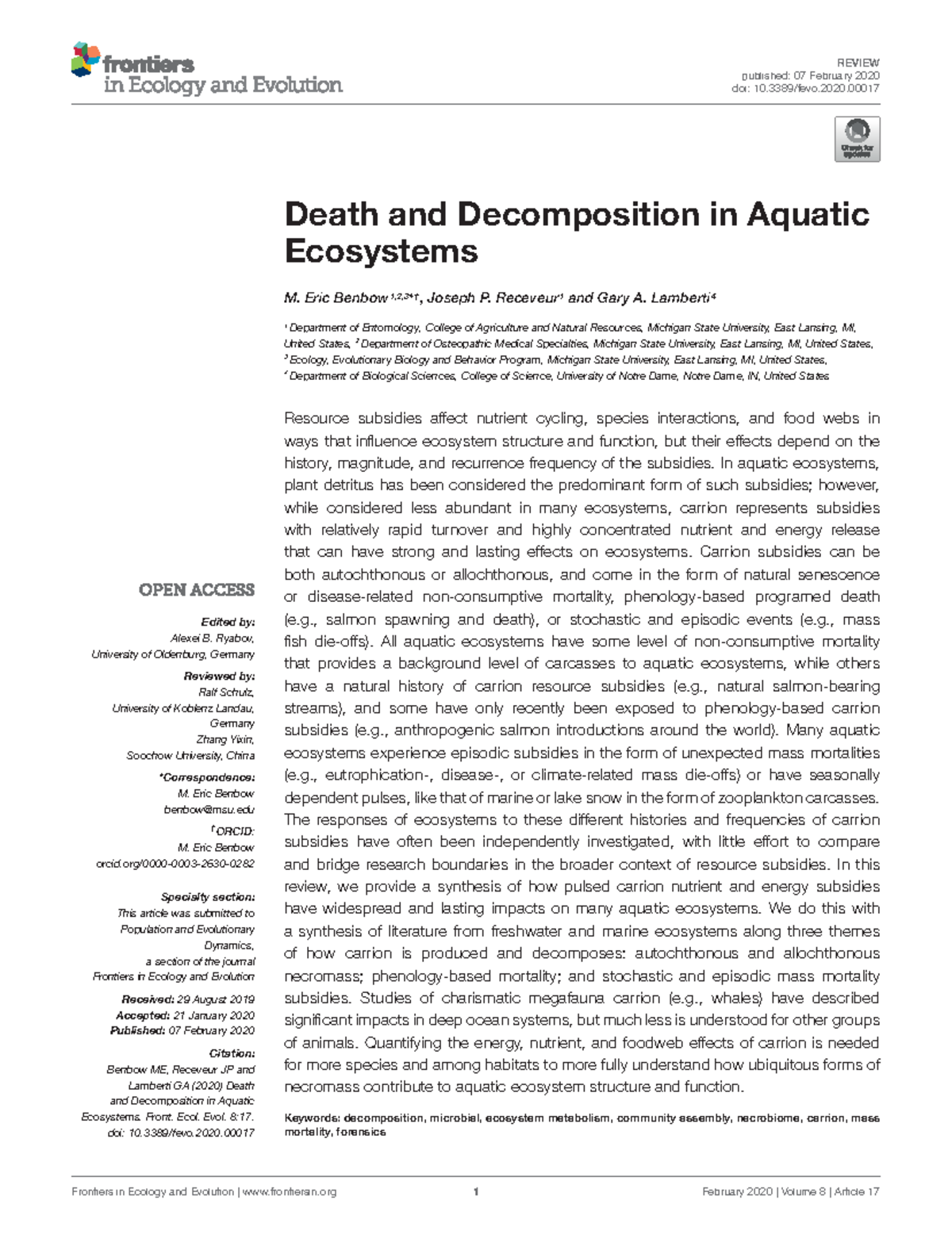 Death and Decomposition in Aquatic Ecosystems - Benbow, M. Eric ...