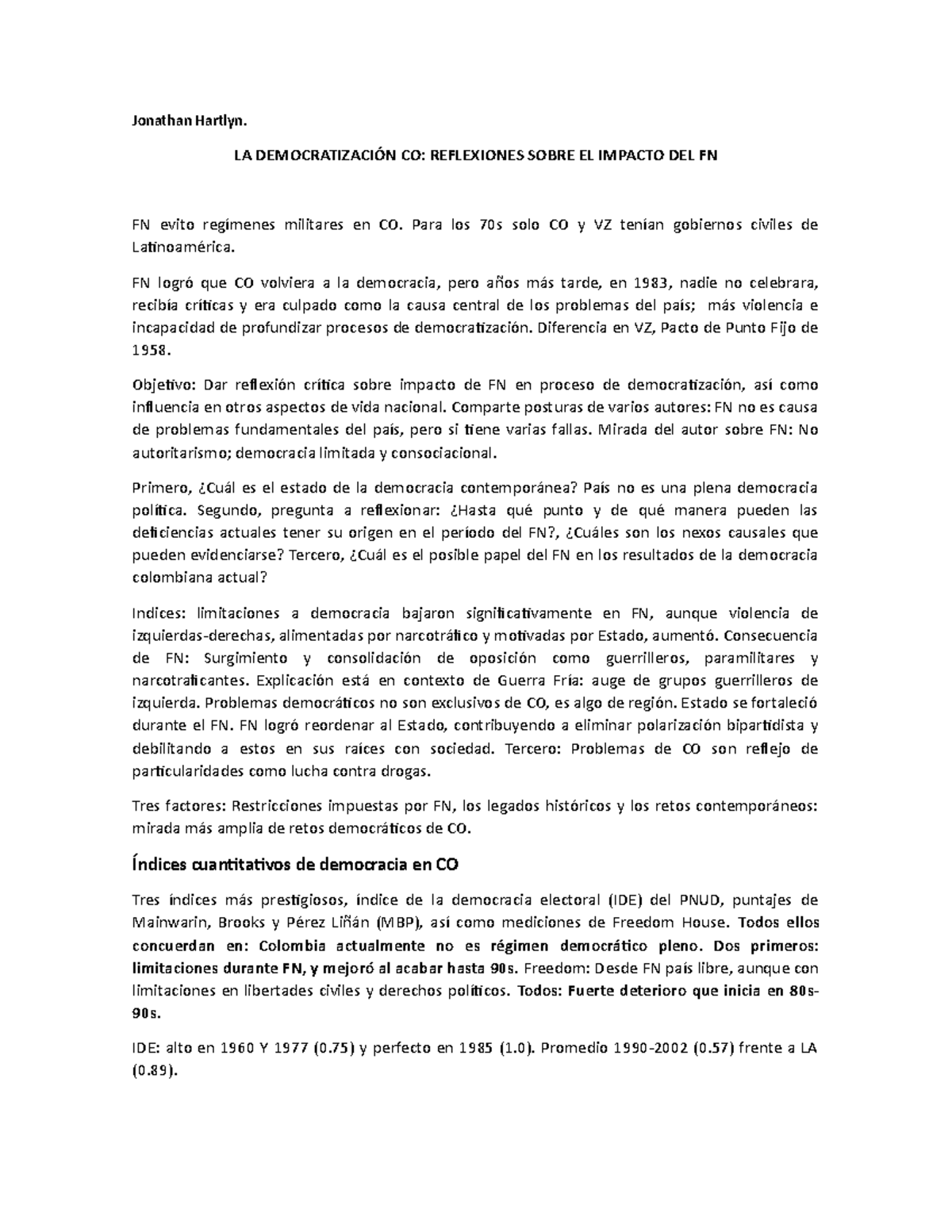 12. La Democratización en CO. Reflexiones sobre el Impacto del FN ...