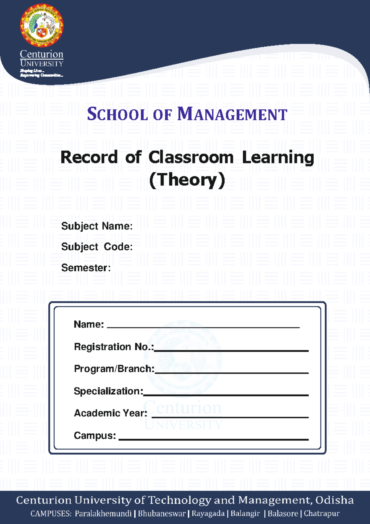 Old LR - Ok ok ok ok - SCHOOL OF MANAGEMENT Record of Classroom ...
