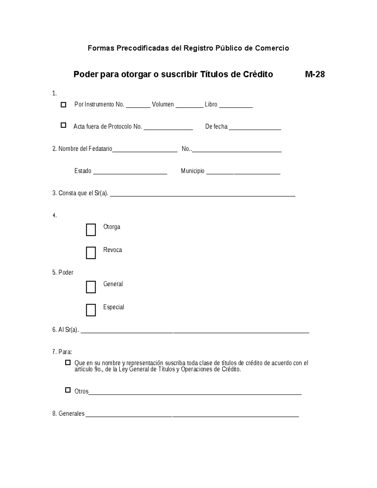 M28 Poder para otorgar o suscribir Títulos de Crédito - Formas ...