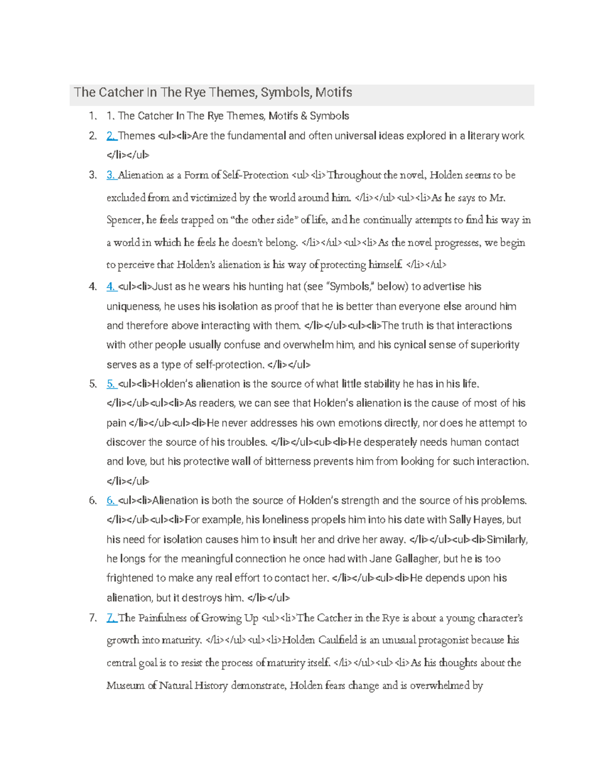 The Catcher In The Rye Themes, Symbols, Motifs.docx copy - The Catcher ...
