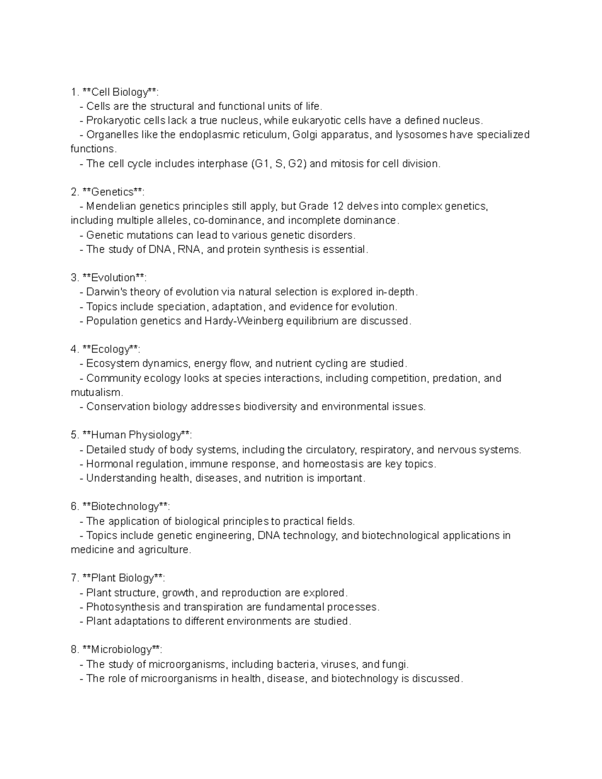 Grade 12 Bio Notes - Cell Biology: Cells are the structural and ...