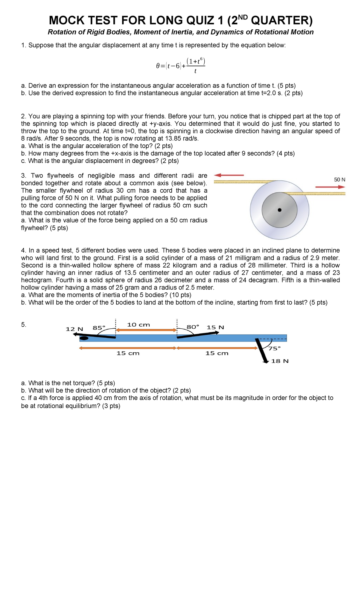 Mock Test Torque Moment of Inertia and Angular Motion - MOCK TEST FOR ...