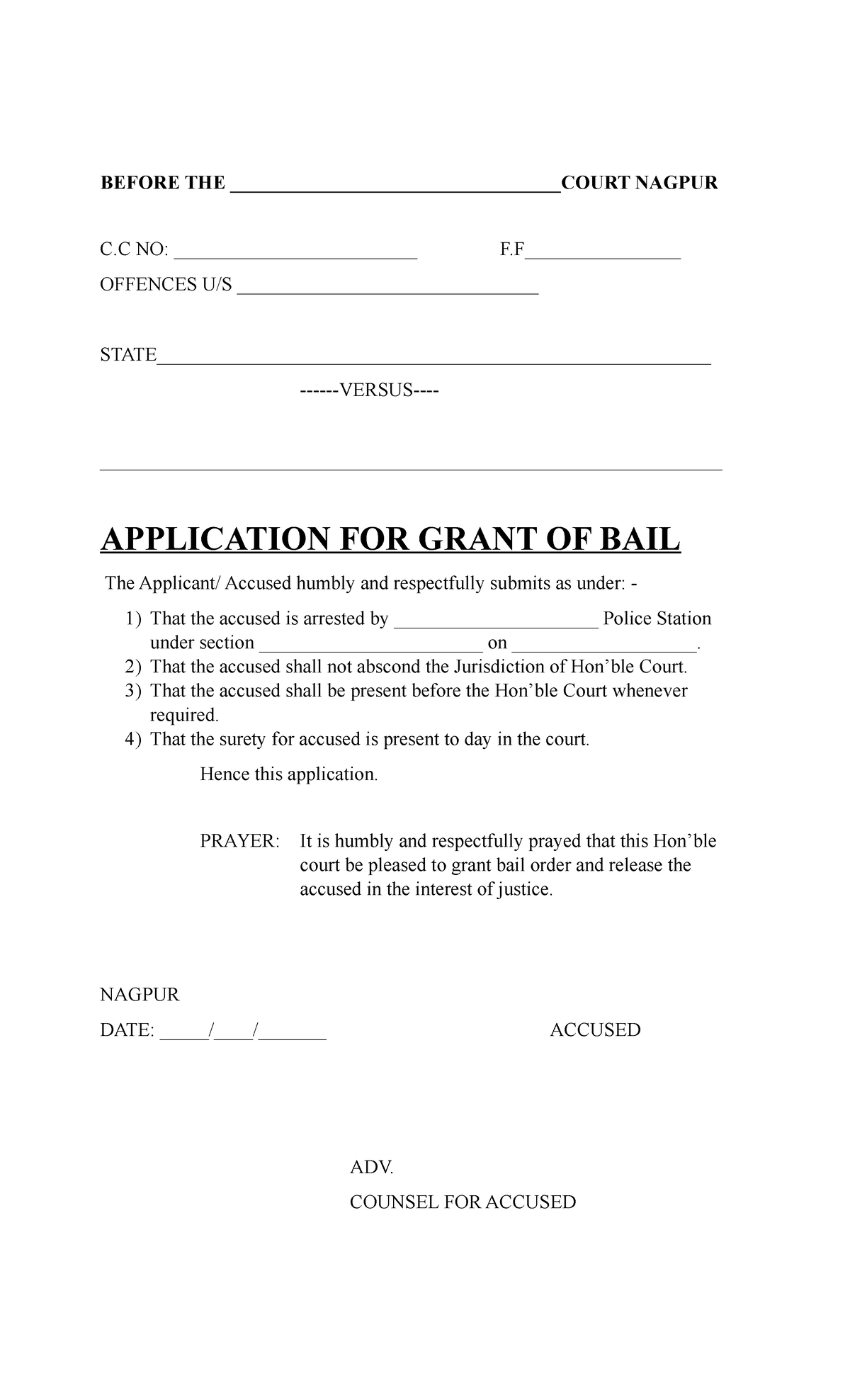 Application for Grant of Bail - BEFORE THE ...