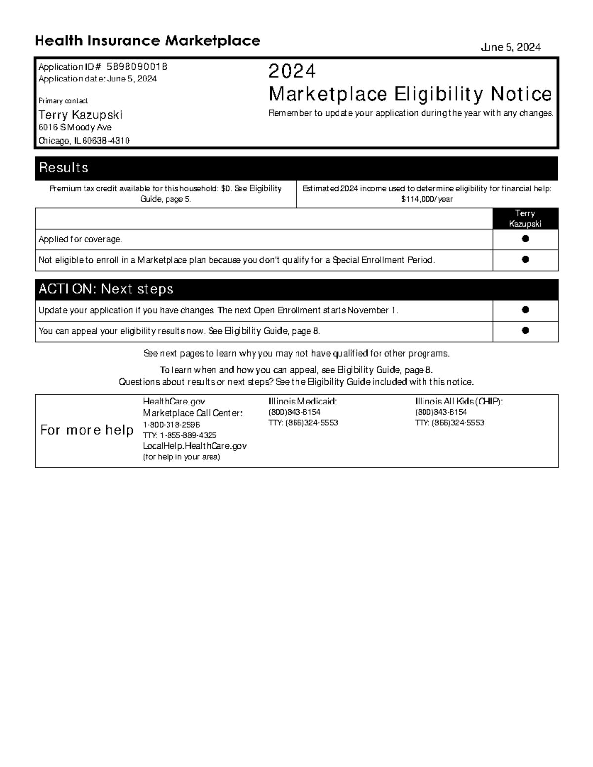Eligibility Results Notice - June 5, 2024 Application ID # 5898090018 ...