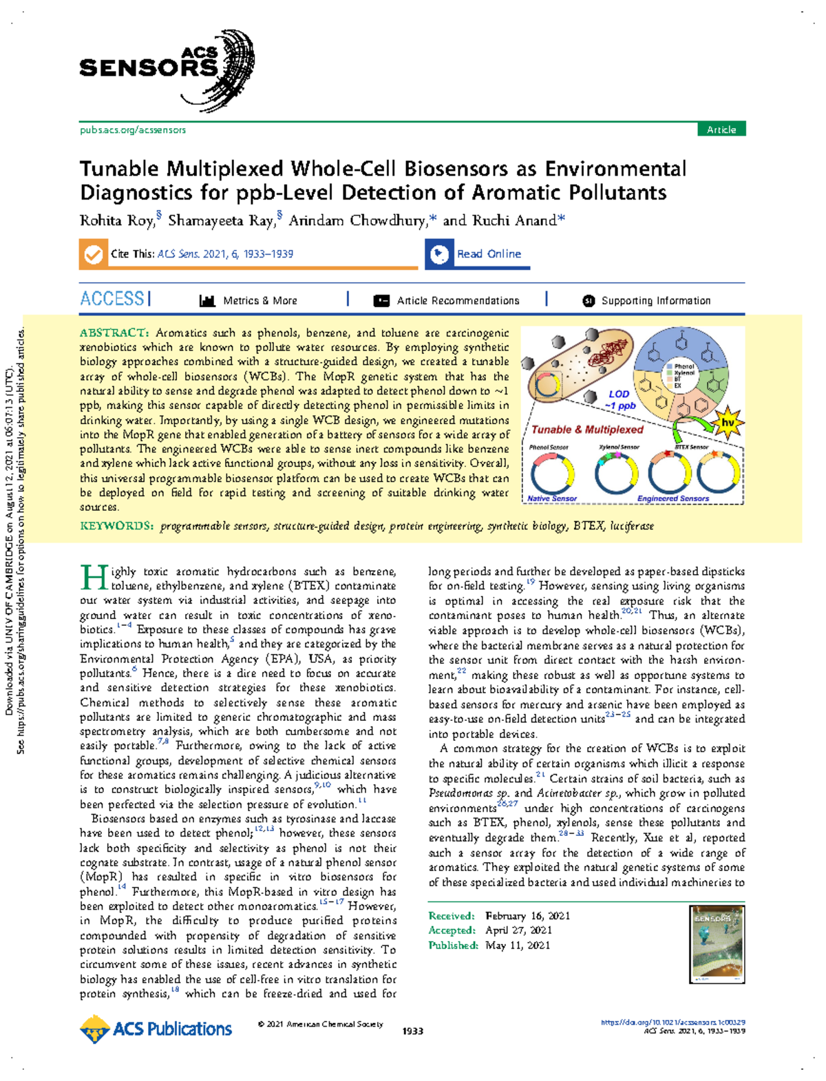 Tunable Multiplexed Whole-Cell Biosensors as Environmental Diagnostics ...