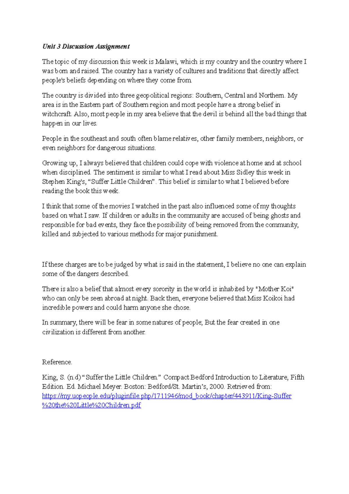 Unit 3 Discussion Assignment English - Unit 3 Discussion Assignment The ...