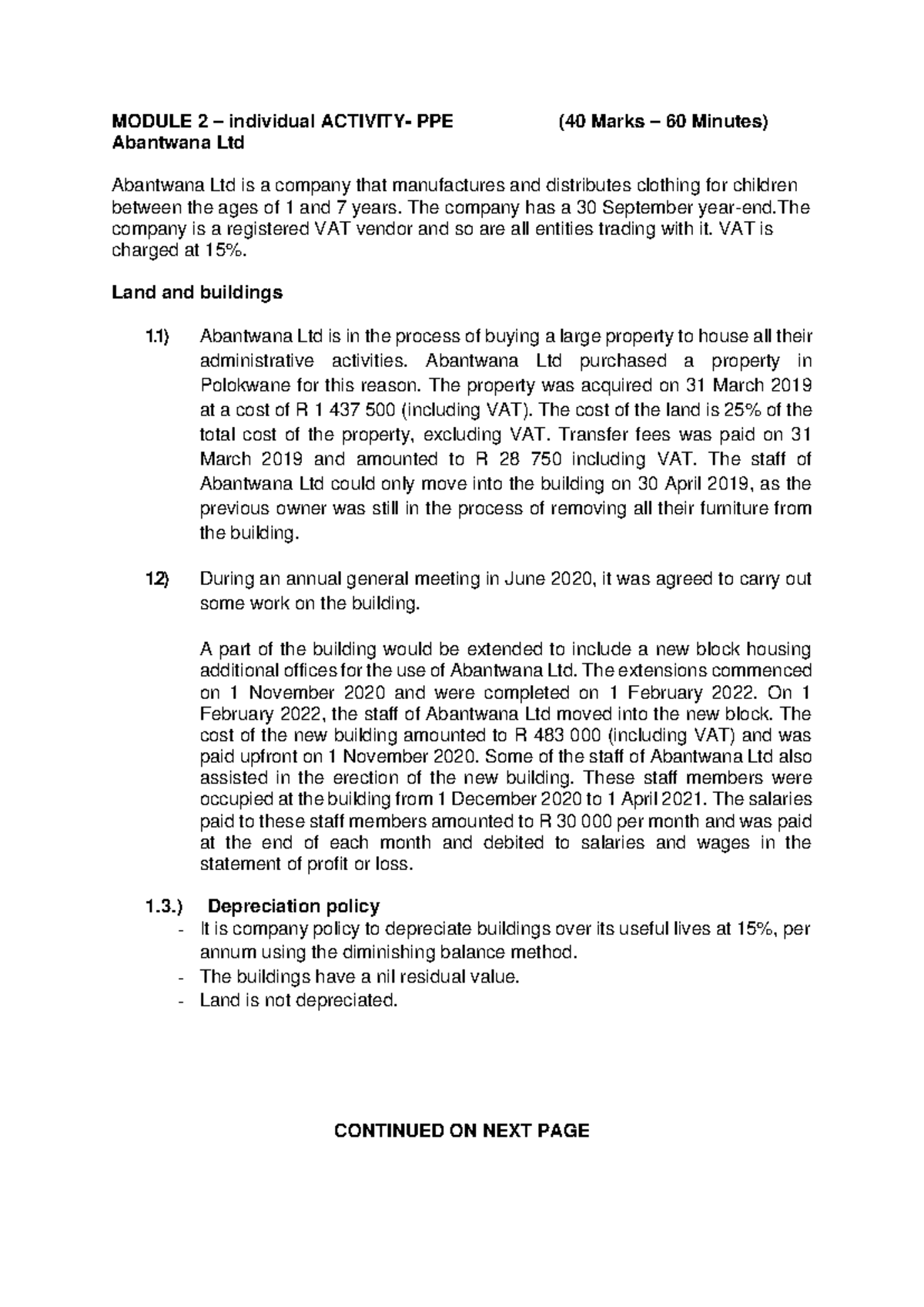 Question BANK 2024 - MODULE 2 – individual ACTIVITY- PPE (40 Marks – 60 ...