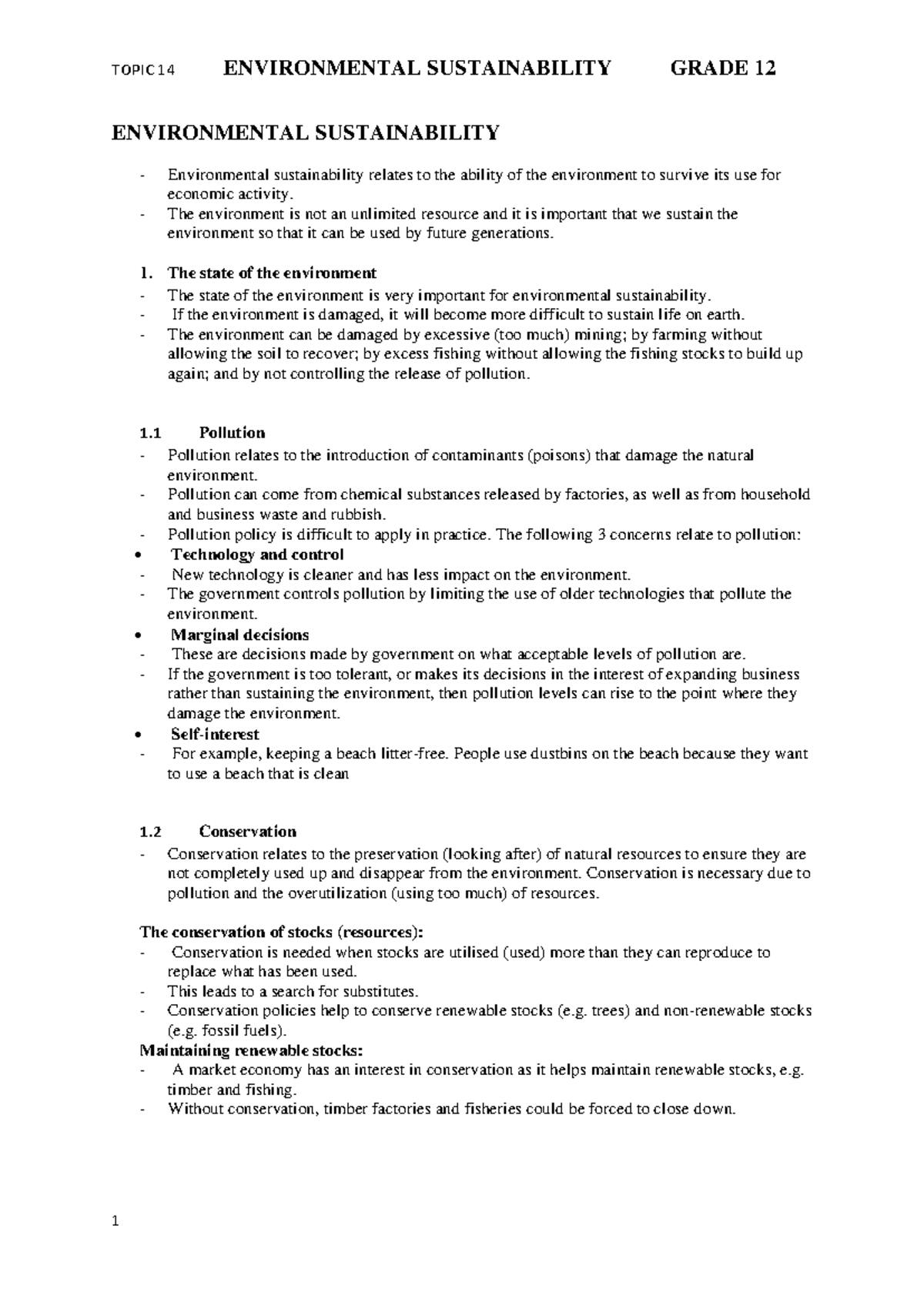 Topic 14 Environmental Sustainability - ENVIRONMENTAL SUSTAINABILITY ...