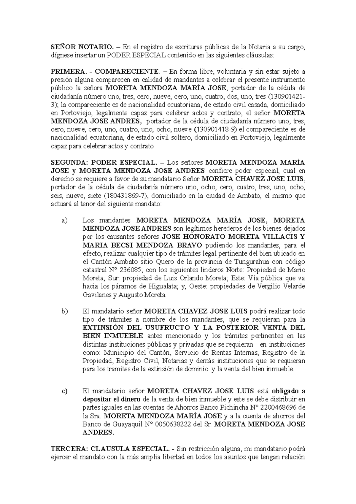 Poder Especial Señora Jaramillo Narcisa - SEÑOR NOTARIO. – En el ...