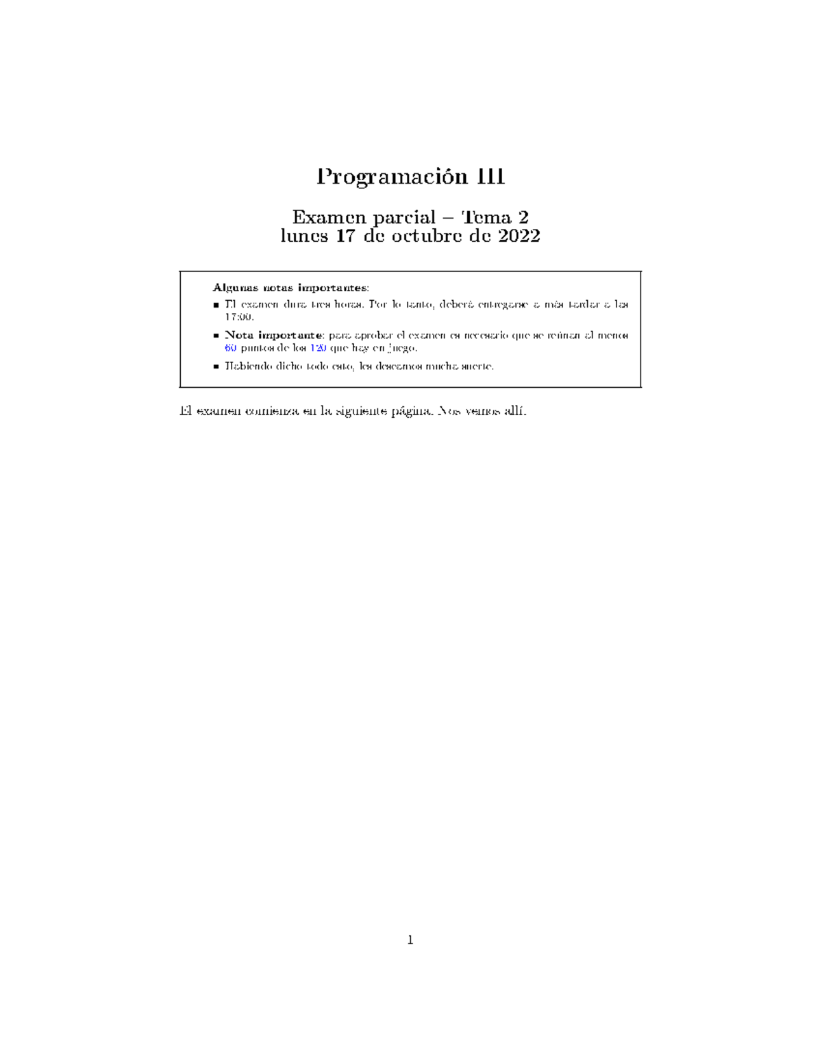 2022.10.17 P3 parcial 2 - Programación III lunes 17 de octubre de 2022 Examen parcial Tema 2 ...