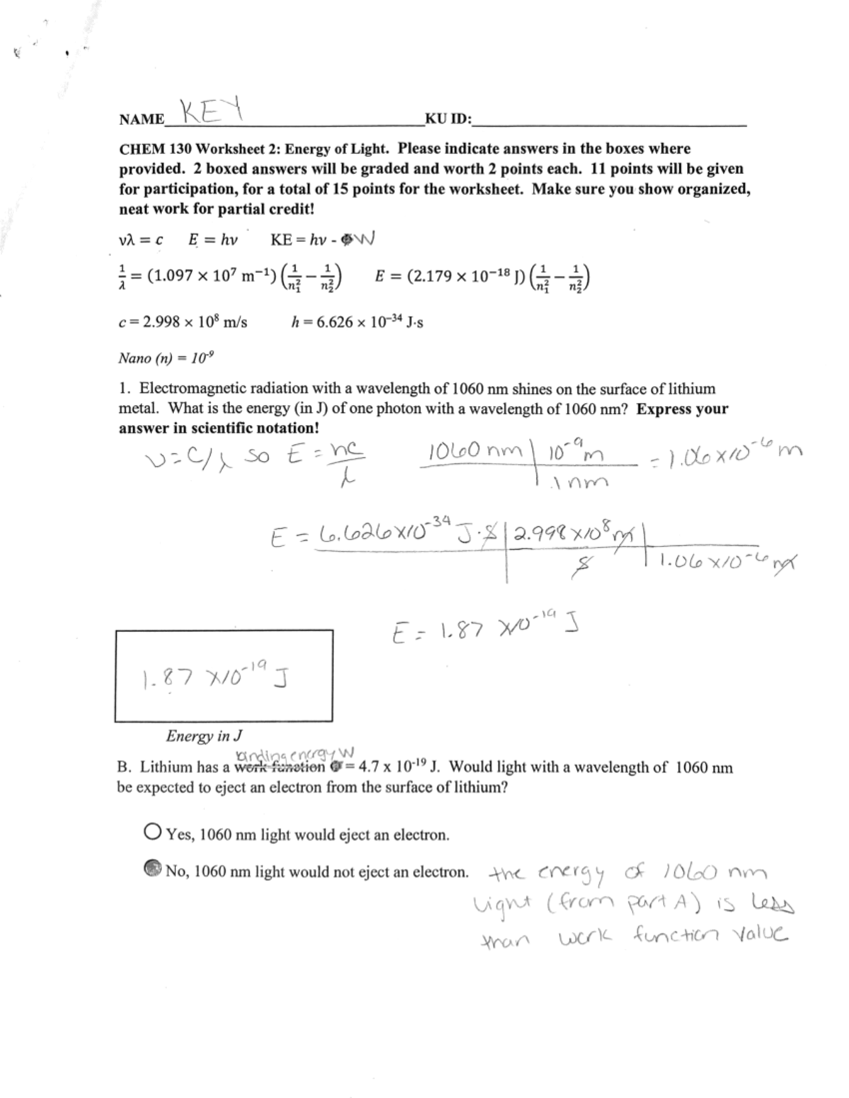 Worksheet 2 - Energy of Light - CHEM 130 - Studocu