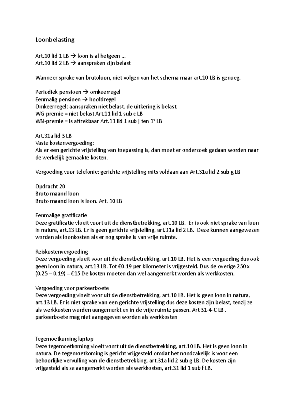 Loonbelasting Week 4 - Loonbelasting Art lid 1 LB loon is al hetgeen ...