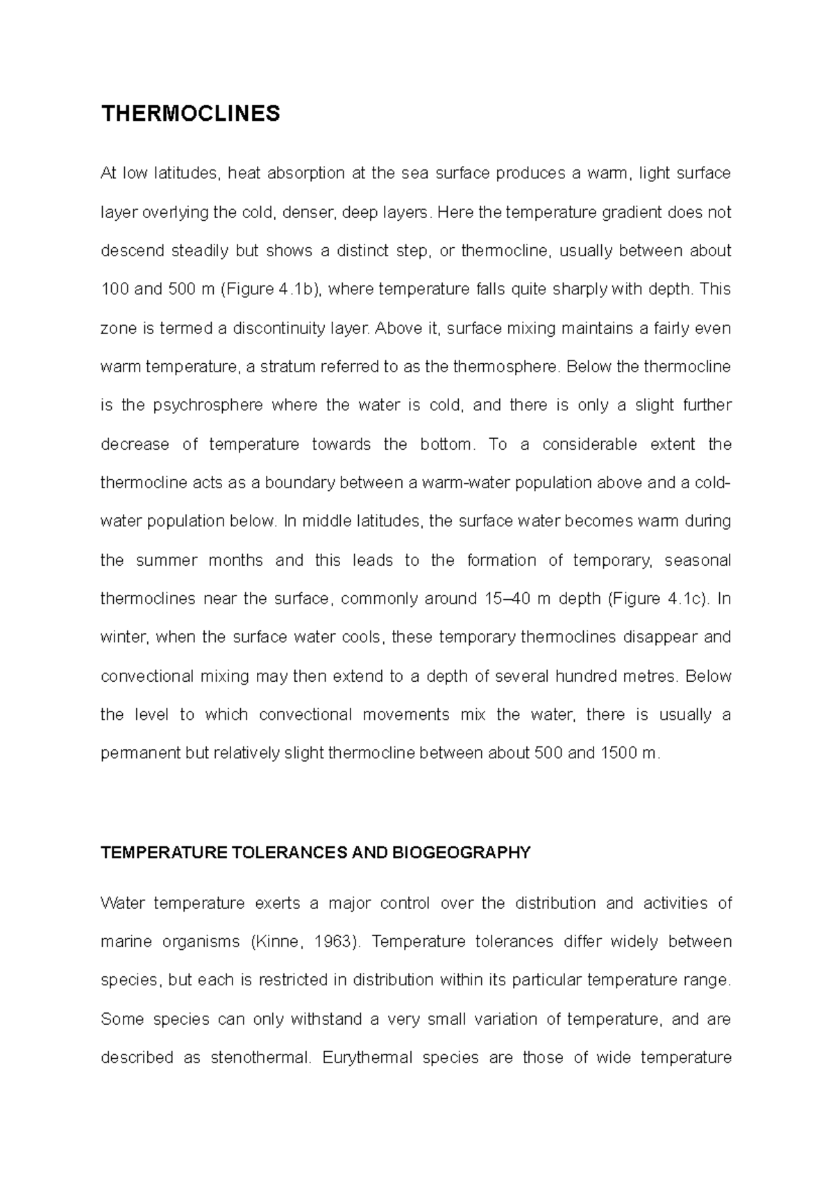 Lecture Notes Thermoclines - THERMOCLINES At low latitudes, heat ...