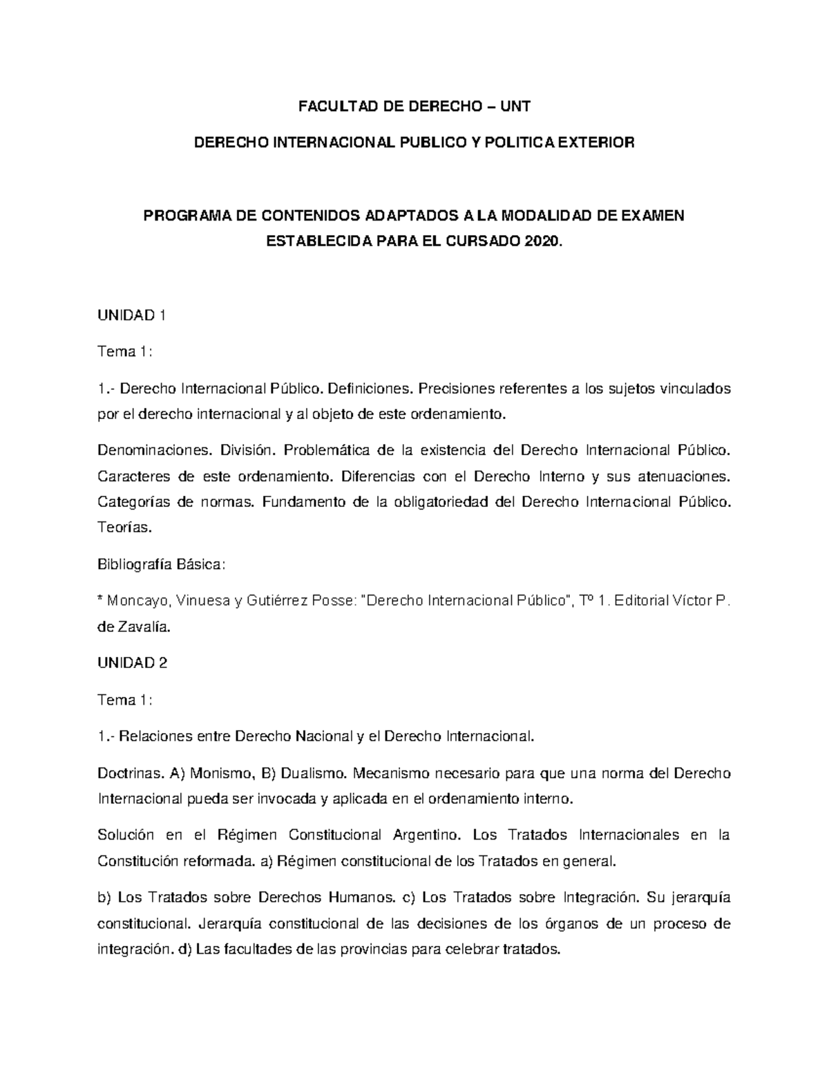 Programa DIP Adaptado Cursado 2020 - FACULTAD DE DERECHO – UNT DERECHO INTERNACIONAL PUBLICO Y ...