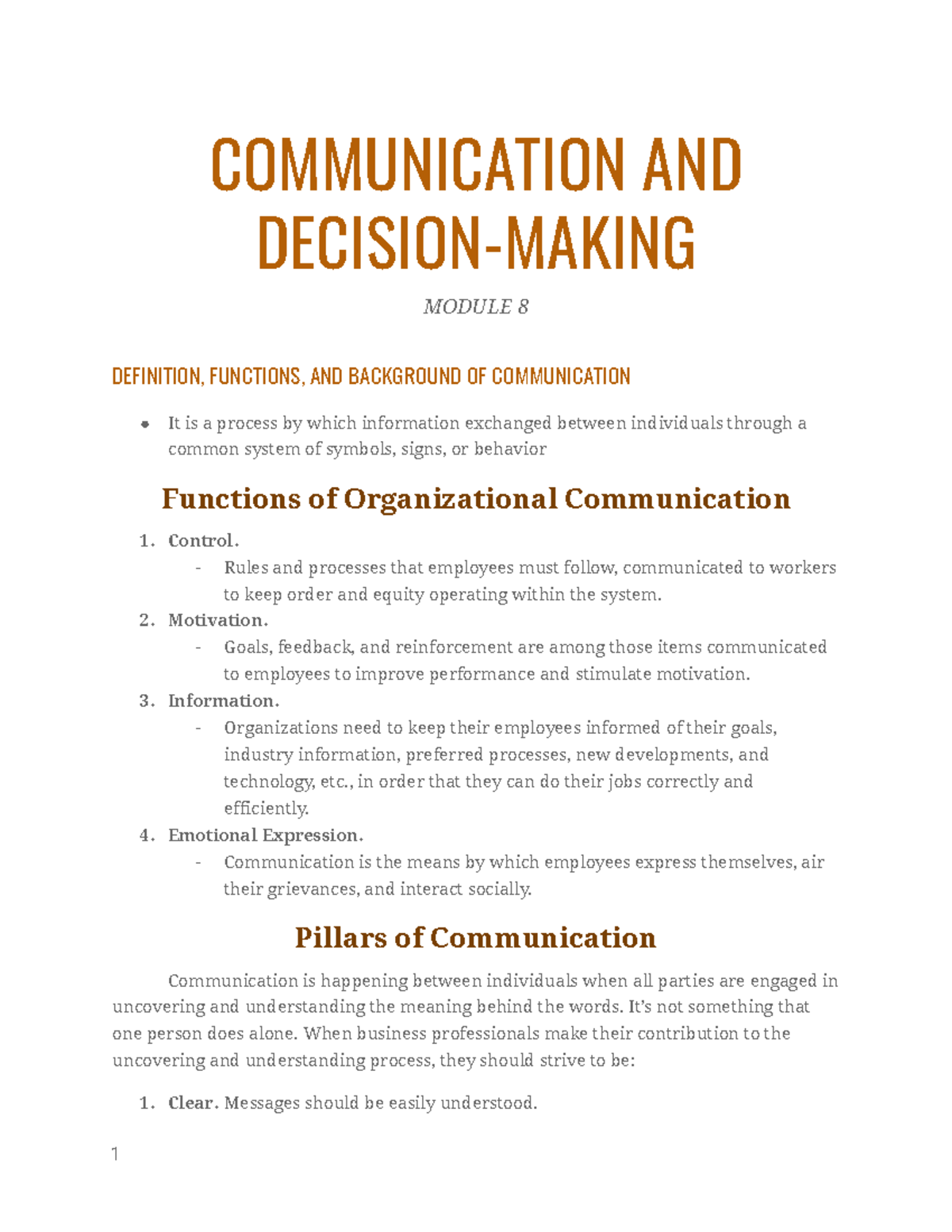 Module 8 - Lecture notes 8 - COMMUNICATION AND DECISION-MAKING MODULE 8 ...