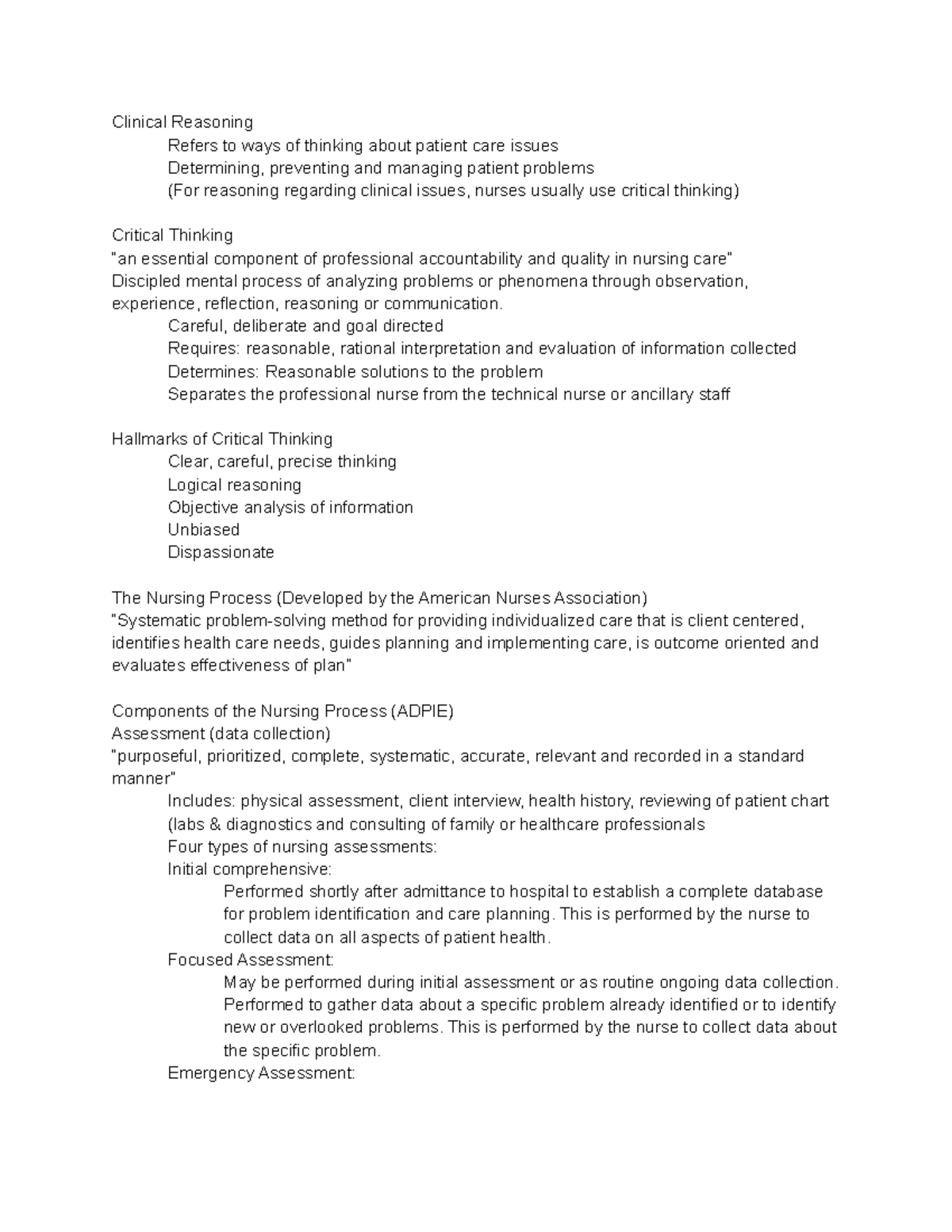 Nursing Process PPT Outline - Clinical Reasoning Refers to ways of ...