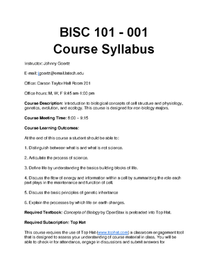 Tentative Course Schedule BISC 101 Winter 2022-23 - Tentative Course ...