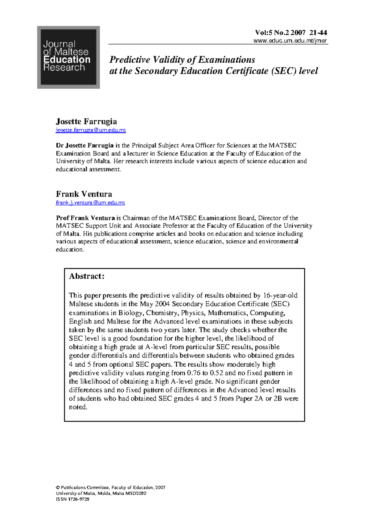 2. Predictive Validity OF Examinations AT THE Secondary Education ...