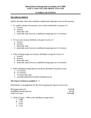 Unit 1 - Introduction to Cost and Management Accounting [Tutorial Questions] - Page 1 of 2 - Studocu